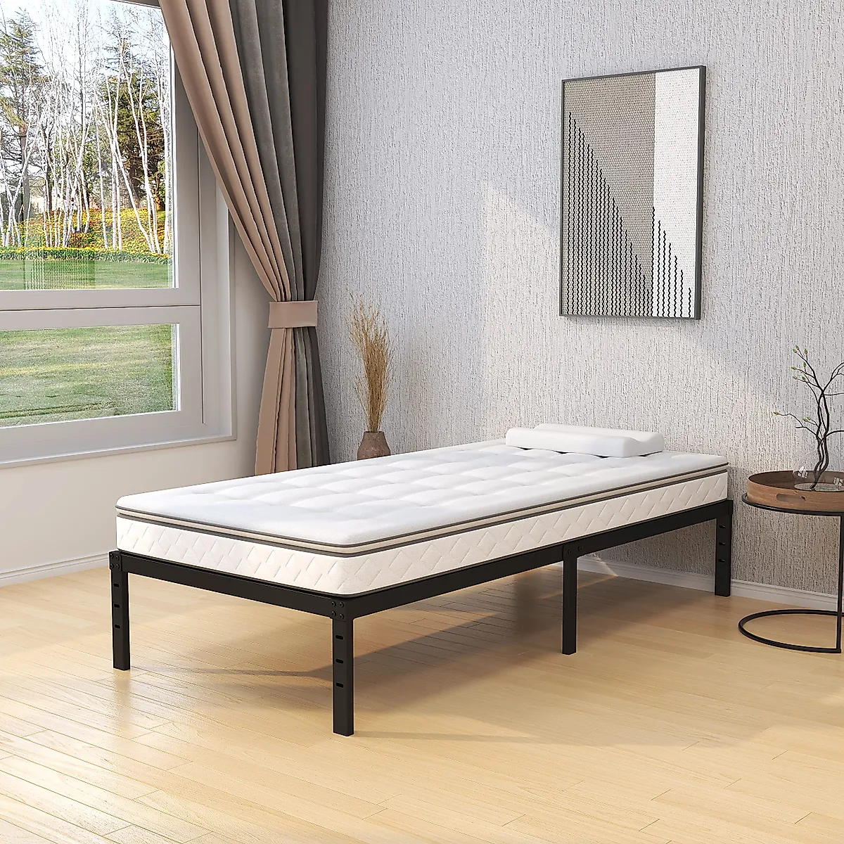 Upcanso Twin Bed Frame No Box Spring Needed, 14 Inch Heavy Duty Metal Platform Bed Frame Twin Size with Storage, 2500lbs Steel Slats Support, Easy Assembly, Black