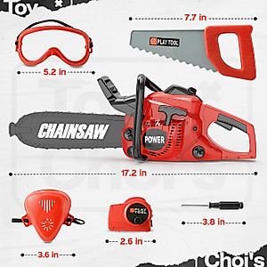 Toy Choi's Toy Chainsaw - Chainsaw Toy for Kids Power Tool Set with Realistic Sound, Pretend Play Kids Chainsaw Tool Set for Outdoor Gardening Play - kids toy for Boys Girls Ages 3 4 5 6 7 8 Years Old