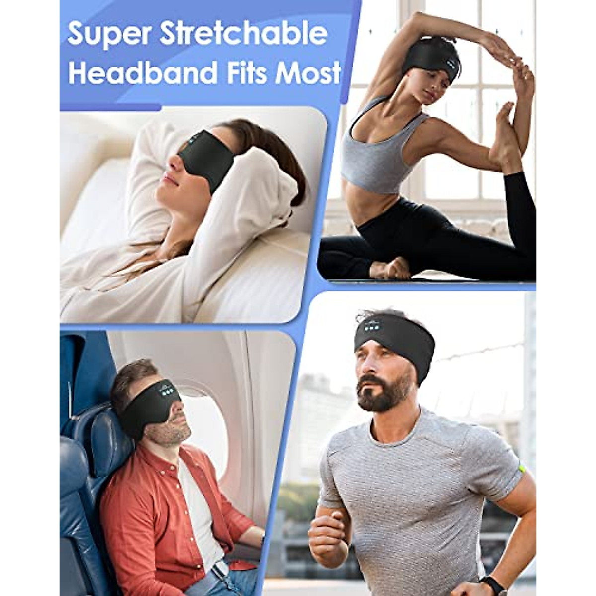 Sleep Headphones Bluetooth Headband Sleeping Headphones Headband 10Hrs Wireless Music Eye Mask with Comfortable Earbuds for Side Sleepers, Women Men Tech Gift for Birthday Christmas Stocking Stuffers