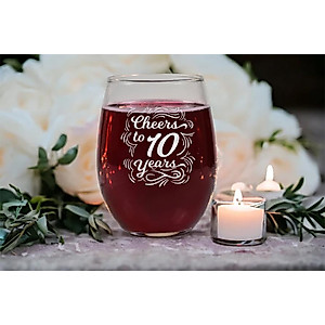 JohnPartners993 Cheers To 10 Years Wine Glass - Etched Sayings - Gift To Celebrate Wedding - Business - Or Work Anniversary - Gift For Him Her Couple