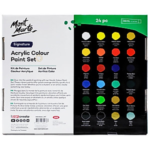 Mont Marte Acrylic Paint Set 24 Colours 36ml, Perfect for Canvas, Wood, Fabric, Leather, Cardboard, Paper, MDF and Crafts