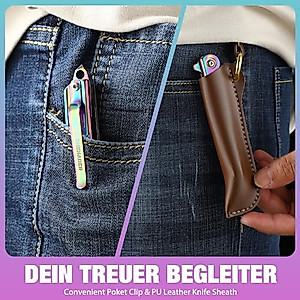 DRACHENADER Tanto Folding Knife for Women and Men, Rainbow Color Slim Gentleman's Tanto Balde Pocket Knife Small Mini Edc Knife for Keychain