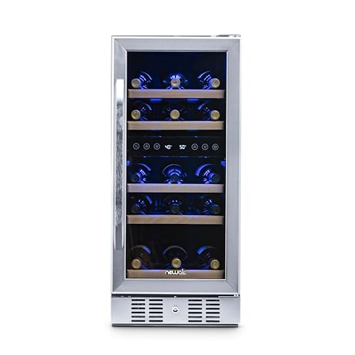 NewAir 15" Built-in or Freestanding 29 Bottle Dual Temperature Zone Wine Fridge, Quiet Operation Wine Cooler with Beech Wood Shelves, Stainless Steel Wine Cellar for Red, White, and Sparkling Wine