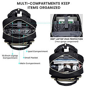 LOVEVOOK Laptop Backpack Women Teacher Backpack,17.3 Inch Laptop Bag with USB Port,Waterproof Daypack for Work Travel,Black