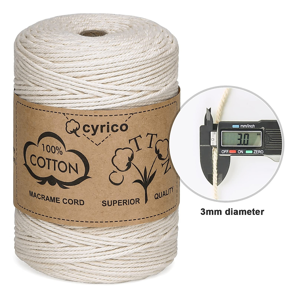 Macrame Cord 3mm x 300 Yards, 100% Natural Cotton Cord Macrame Rope - Twisted Macrame String Supplies for Wall Hanging Plant Hangers Gift Wrapping Wedding Decorations