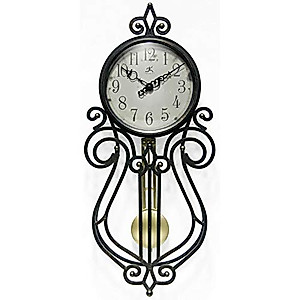 Infinity Instruments 20068AG-4420 Rustic Farmhouse Decorative 20 x 9 Inch Quartz Battery Powered Pendulum Wall Clock, Antique Black
