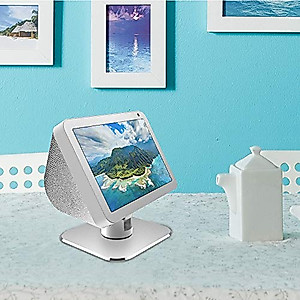 Echo Show 8 Adjustable Stand, Eight Rare-Earth Magnets on The top Stand for Amazon Echo Show 8, Horizontal 360 Rotation Longitudinal Angle Change Base White+Silvery MC212-02