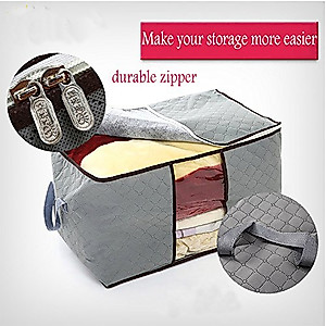 Foldable Storage Bag Organizers, Breathable Clothing Organizer Bags with Large Clear Window and Carry Handles, Storage Boxes for Comforters, Clothes, Blankets, Closets, Bedrooms, 3 Pack, Grey