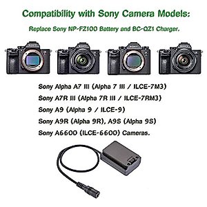 Gonine NP-FZ100 A7III Dummy Battery Continuous Power Supply AC Adapter Kit for Sony Alpha A6600 A7IV A7SIII A7C A1 FX3 A7R3 A7R IV, A9 A9R A9S Cameras, Replaces BC-QZ1 Battery.