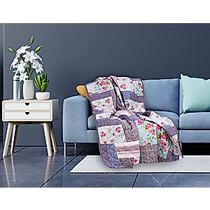 Ruvanti 100% Cotton Throw Blanket 50x70 Inch. Soft, Cozy & Warm Throw Blanket for Couch, Sofa & Bed. Lightweight, Luxury Blankets & Throws Prefect for All Seasons. Pink, Yellow Floral Reversible Print