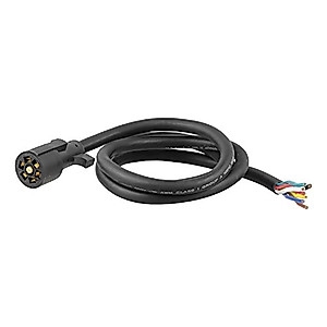 CURT 56621 Replacement 7-Pin RV Blade 7-Way Trailer Wiring Harness Plug, 6-Foot Blunt-Cut Wires, Boxed , black