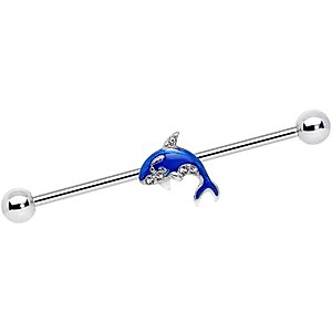 Body Candy Womens 14G 316L Steel Helix Cartilage Earring Clear Accent Orca Whale Industrial Barbell 1 1/2"