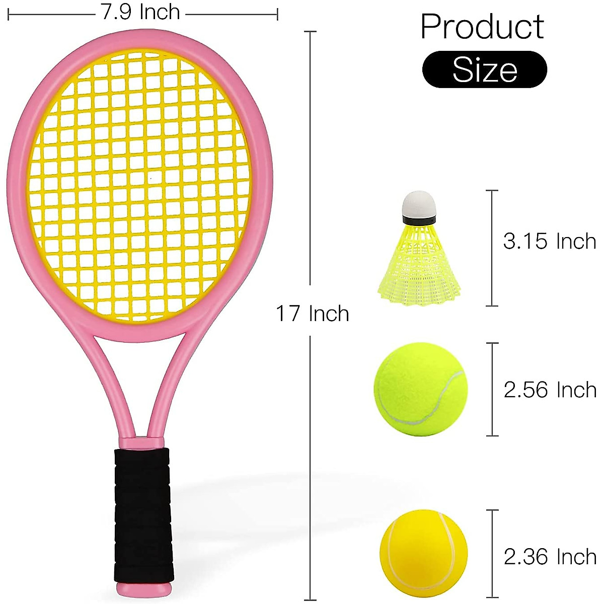 Tennis Racket Set for Children,17 Inch Racquet with 3 Soft Balls,1 Tennis Ball and 4 Badminton Balls for Toddler Indoor/Outdoor Sports