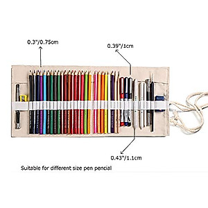 Creative Canvas Roll Up Pencil Case Large Capacity Pen Pencil Pouch Holder Color Pencils Wrap Stationery Case Pencil Organizer for Student Artist Traveler Gifts 36/48/72 Slots (72-Slots, White)