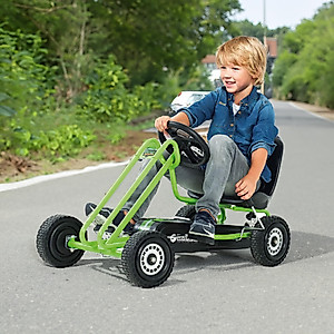 Hauck Lightning - Pedal Go Kart for Kids Ages 4-8, Adjustable Bucket Seat, Plastic Wheels with Rubber Profile, Handbrake for both rear wheels, Ride On Toy for Boys and Girls, Race Green