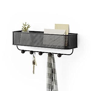 Umbra Estique Wall Organizer and Storage with Hooks, Black/Walnut