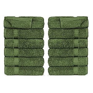 FTB Classic Washcloths Set 12 Piece Washcloths (Moss Green, 12 Washcloths)