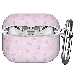 Art-Strap Protective Case, Compatible with AirPods Pro - Shockproof Soft TPU Gel Case Cover with Keychain Carabiner Replacement for Apple AirPods Pro (Breast Cancer Awareness Pink Ribbon)