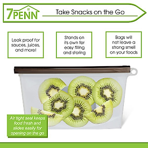 7Penn Silicone Food Storage Bag, 500mL - 1pk Washable 7.75 x 4in Clear Reusable Food Bags for Sandwiches and Snacks