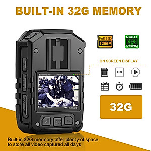 1296P HD Police Body Camera,32G Memory,CammPro I826 Premium Portable Body Camera,Waterproof Body-Worn Camera with 2 Inch Display,Night Vision,GPS for Law Enforcement Recorder,Security Guards,Personal