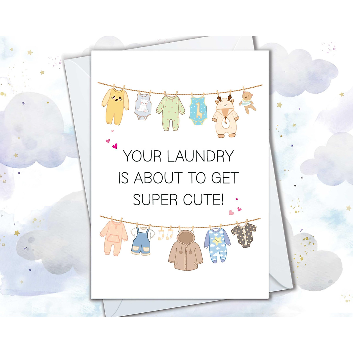 Baby Shower Cards, New Baby Congratulations Gift for New Parents, Cute Laundry Is About to Get Cute Card, Gender Reveal Congrats Pregnancy Card (Cute Laundry - Neutral)