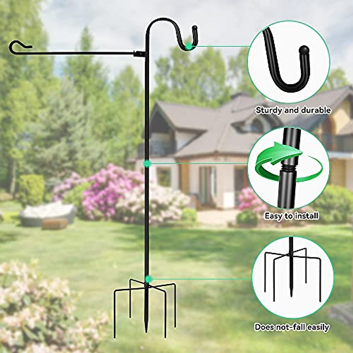 Jantens Garden Flag Holder Stand & Shepherds Hook, 36 Inch Garden Flag Pole with Anti-Wind Clip for Flag, Solar Lights, Wreath, and Decorations
