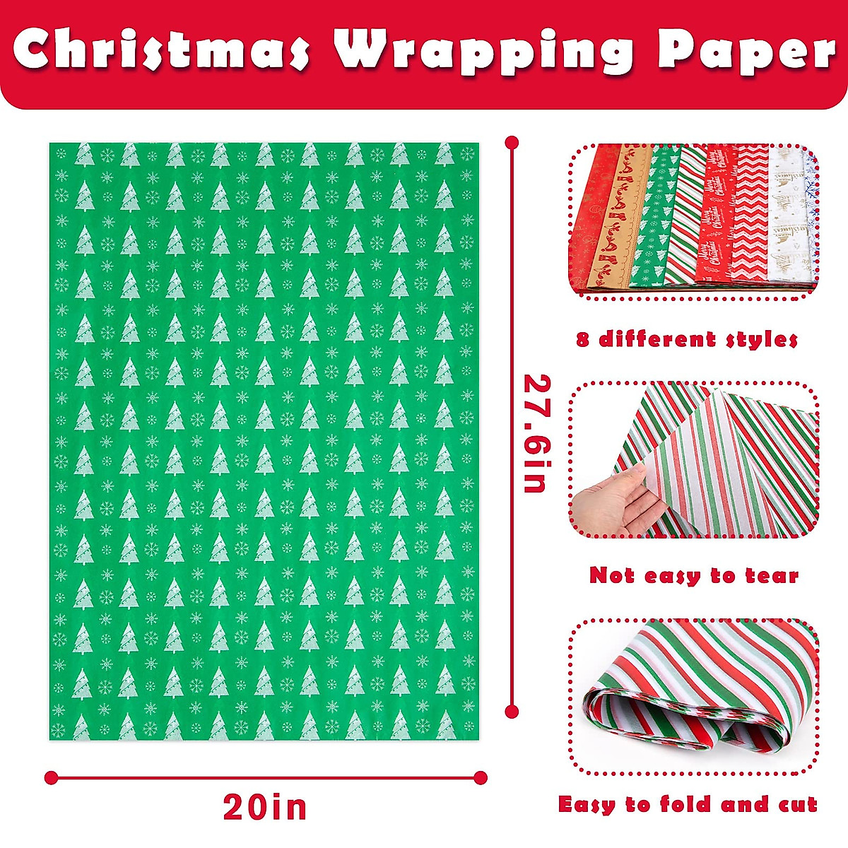 Shindel Christmas Tissue Paper Gift Wrapping Paper, 64 Sheets Assorted Holiday Wrapping Paper for Gift Boxes Wrapping and Christmas Party Decorations, 28 x 20 Inch