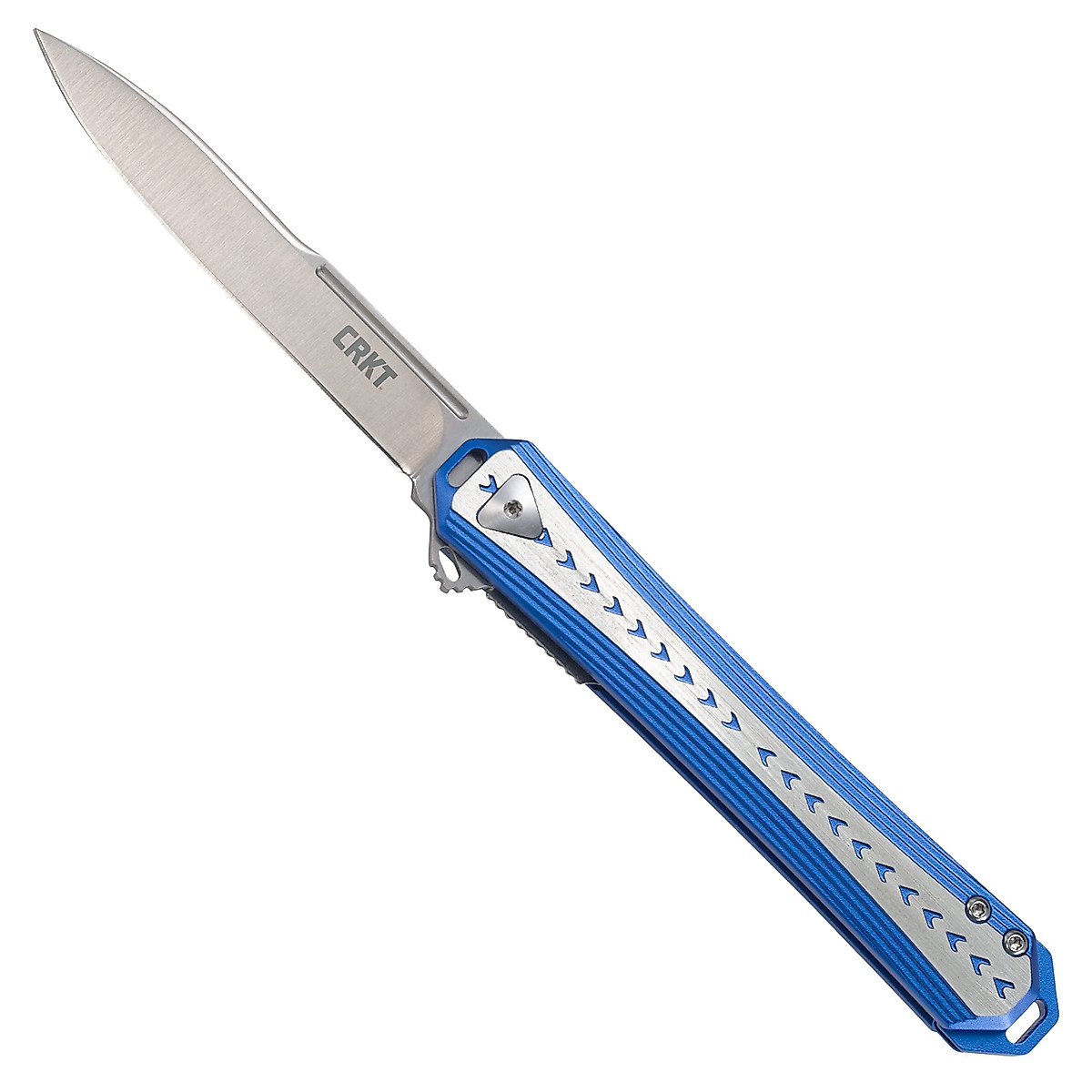 Columbia River Knife & Tool Stickler Folding Pocket Knife: Assisted Open Everyday Carry, Sandvik 12C27 Plain Edge Blade, Liner Lock, Aluminum Handle 6710, Blue & silver