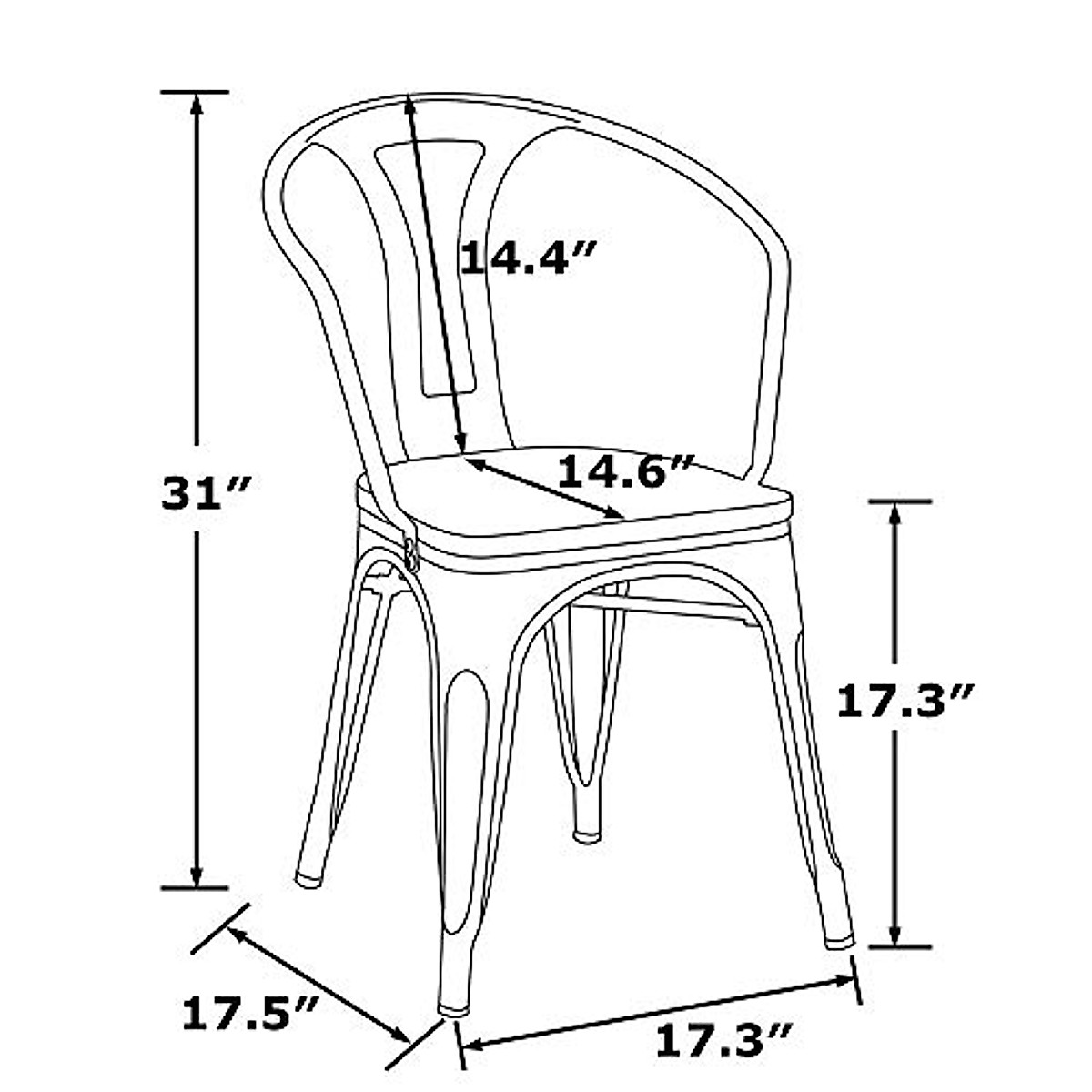 LSSBOUGHT Tolix Style Metal Dining Chair Indoor-Outdoor Use Kitchen Chairs Stackable Arm Chairs Set of 2 (Black)