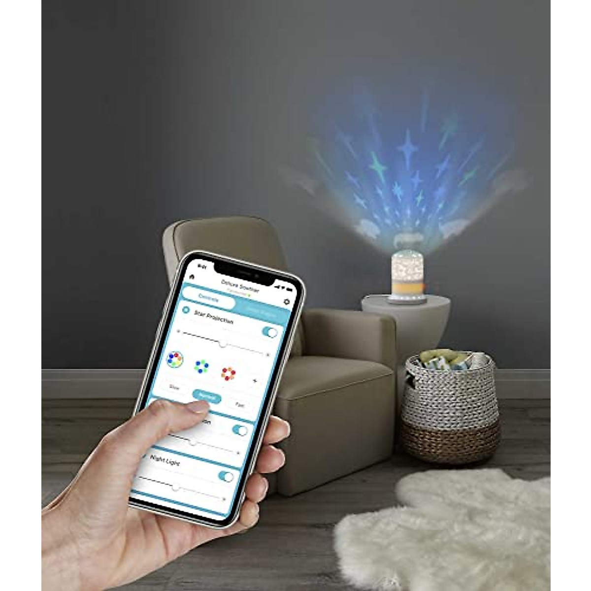 Fisher Price Baby Sound Machine Smart Connect Deluxe Soother with Customizable Music, Timers & Light Projection