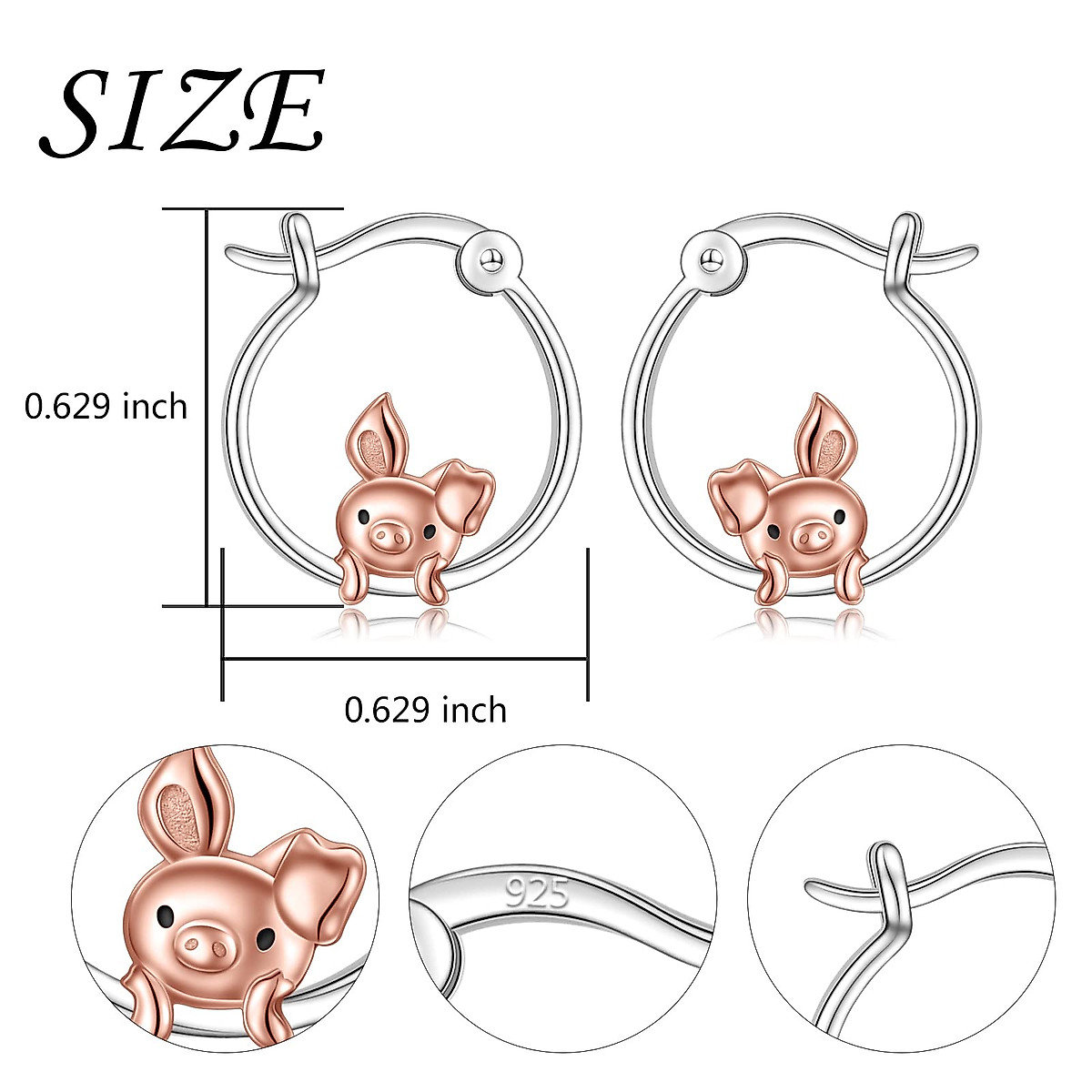 Pig Hoop Earrings for Women 925 Sterling Silver Cute Animal Huggie Hoop Earrings Jewelry Earrings for Sensitive Ears(4.Pig Earrings)
