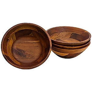 AIDEA Wooden Bowls, 7 Inch Acacia Wood Salad Bowl Set of 4 Wooden Serving Bowl for Salad, Soup, Noodle and More