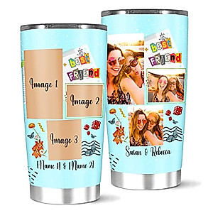 AizelMae Personalized Coffee Tumbler, Customized Name Friendship Picture Photo Frame Tumblers, Hot Cold Stainless Mugs, Gifts For BFF Best Friends On Christmas Birthday, 20 30 Oz Travel Mug Cup