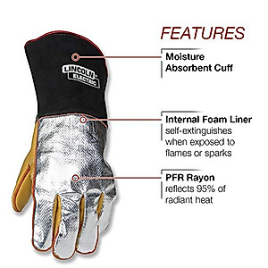 Lincoln Electric Heat Resistant Welding Gloves |Aluminized Reflective Hand | Large | K2982-L,Black, Yellow