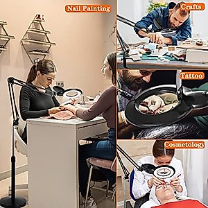 HITTI 10X Floor Magnifying Glass with Light 3-in-1 Super Bright 2200 Lumens Magnifier with Light and Stand, 3 Color Modes Stepless Dimming, Swing Arm LED Magnifying Floor Lamp for Esthetician Craft
