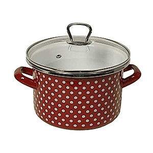 Enamel Stock Pot Burgundy Polka Dot Enamelware Pot Enamel Cooking Pot with Glass Lid (4.2-qt. (4 L))