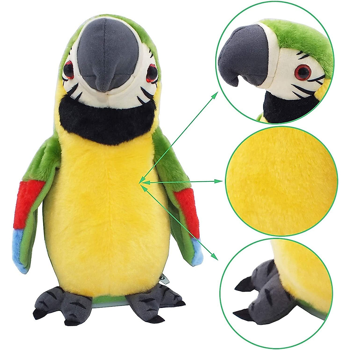 Auhafaly Talking Parrot, Repeats What You Say Plush Animal Toy Electronic Parrot Parrot for Boys, Girls Gift