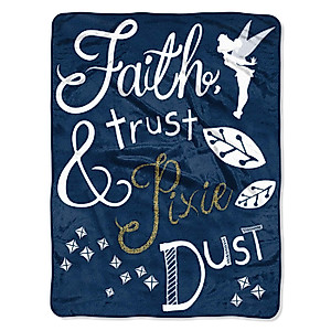 Disney Tinkerbell Faith, Trust and Pixie Dust Fleece Super Plush Throw Blanket 46" x 60" (117cm x 152cm)