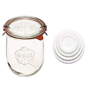 Weck - Large Glass Jars for Sourdough - Starter Jar with Glass Lid - Tulip Jar with Wide Mouth - Weck Jars 1 Liter Includes (Keep Fresh Cover)