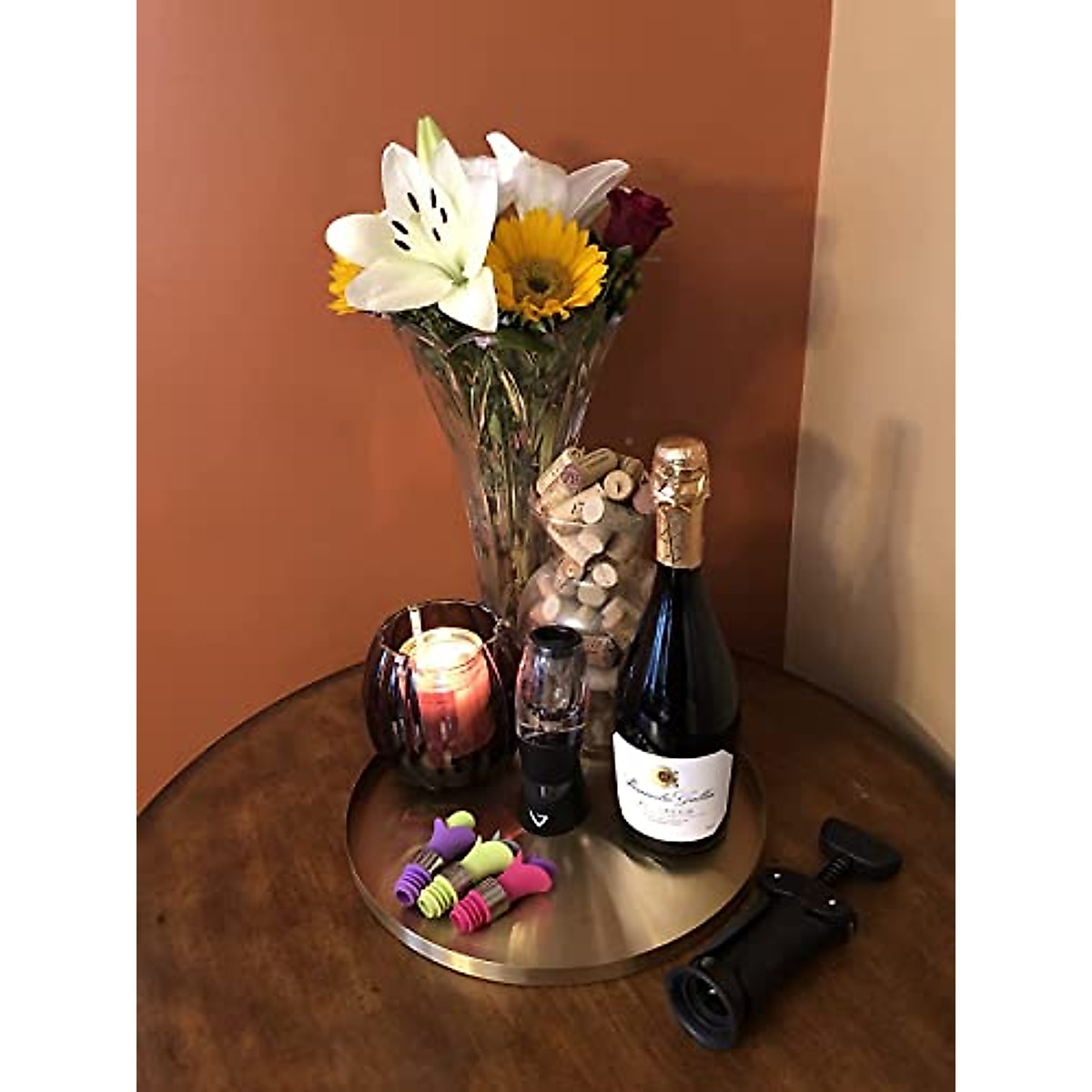 IVAILEX Gold Stainless Steel Round Jewelry and Make up Organiser/Candle Plate Decorative Tray (12.6 inches)