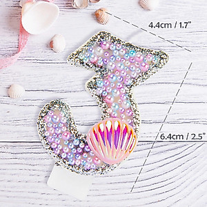 iNINGER Girls Glitter 7th Birthday Number Candle,Glitter Mermaid Number 7 Candle with Pink Shell Sequins,Pink Purple Pearls Cake Candles for Girls Mermaid Themed Birthday Decorations Party Supplies