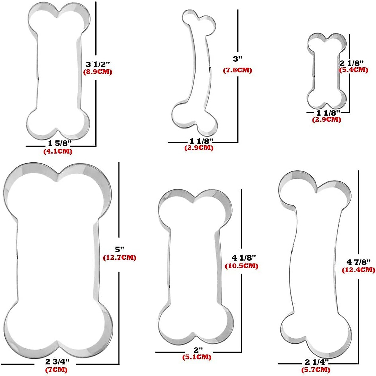 Dog Bone/Dog Biscuit Cookie Cutters for Homemade Treats, 6 PCS set Boxed package. 5." 4" 3.5" 2", 4.8" 3" stainless steel