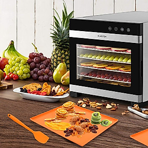 Aemygo 6 Pcs Silicone Dehydrator Sheets with Edge, Reusable Mesh Dehydrator Mats with Scraper, Non-Stick Fruit Leather Trays, Square Food Dryer Mat Dehydrator Sheets For Liquid Meat Vegetables Herbs