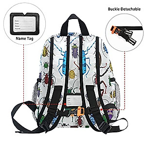 Fisyme Toddler Backpack Colorful Bugs Beetles School Bag Kids Backpacks for Kindergarten Preschool Nursery Girls Boys, S