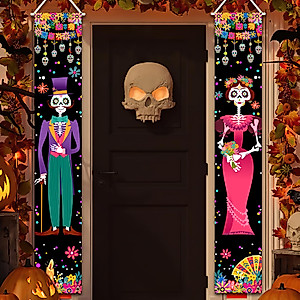 Avezano Day of The Dead Banner Mexico Dia De Los Muertos Decorations Mexican Skull Floral Hanging Door Banner Halloween Decorations Outside Indoor