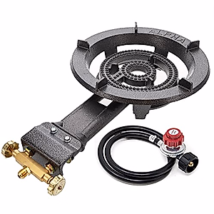 GasOne 13" Single Propane Burner, Cast Iron Wok Burner With 0-20 PSI Adjustable Regulator And Stainless Steel Hose