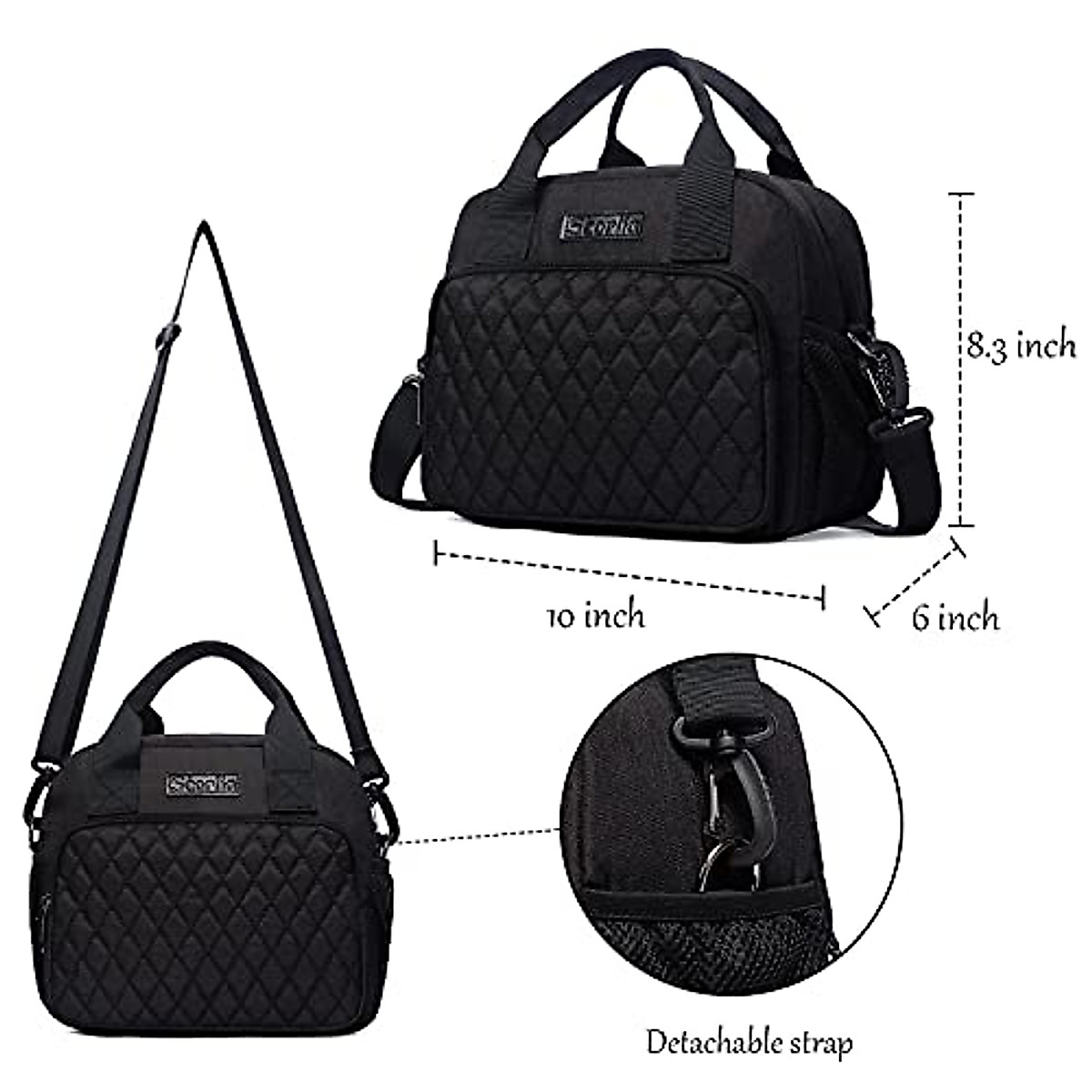 Scorlia Insulated Lunch Bag for Women/Men, Reusable Lunch Cooler Box Lunch Tote, Thermal Meal Prep Lunch Organizer with Adjustable Shoulder Strap and Side Pockets for Adults, Work, Black