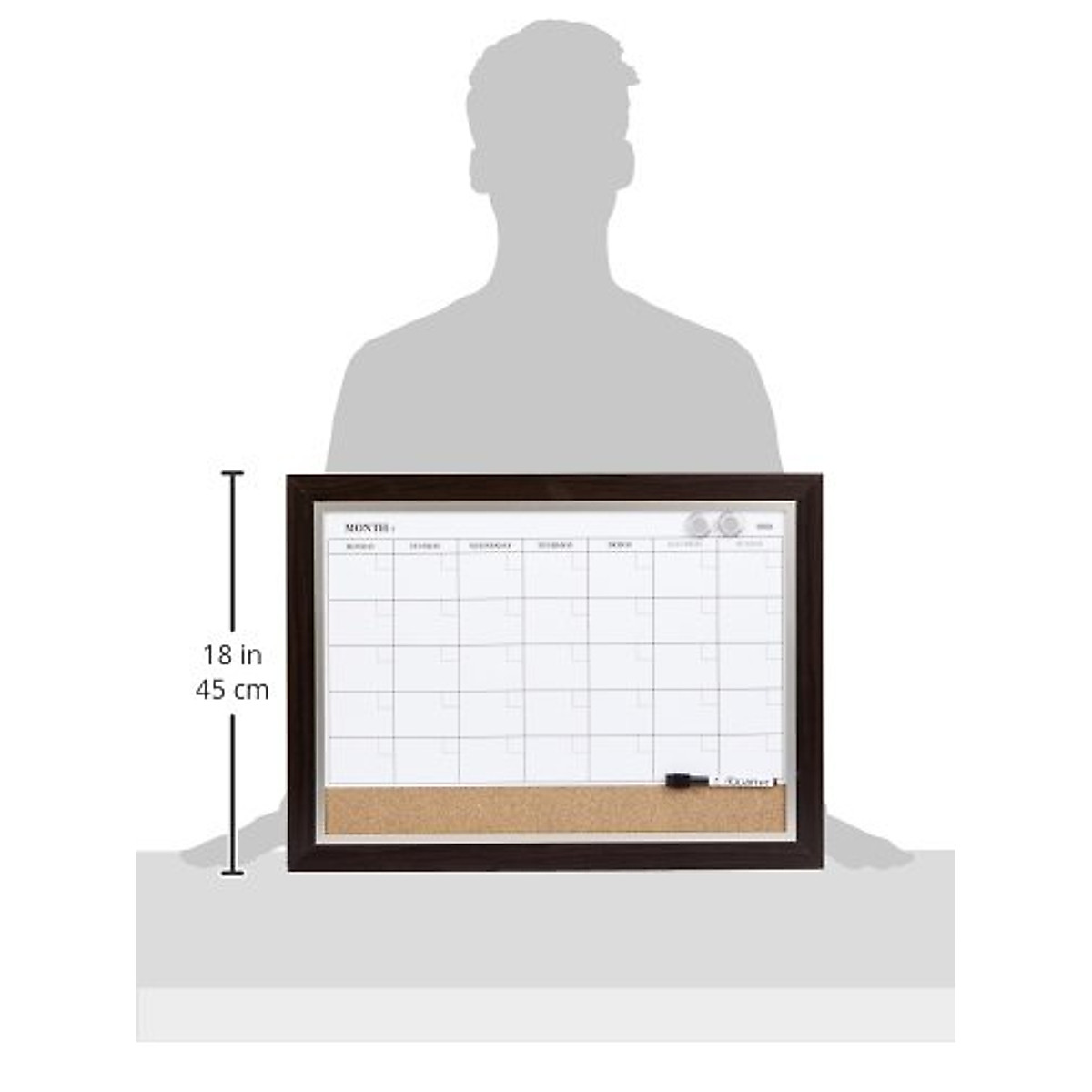 Quartet Combination Magnetic Whiteboard Calendar & Corkboard, 17" x 23" Combo Dry Erase White Board & Cork Bulletin Board, Perfect for Office, Home School Message Board, Wood Frame (22476)