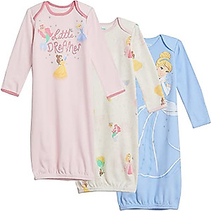 Disney Princess Newborn Baby Girls 3 Pack Long Sleeve Swaddle Sleeper Gowns Disney Princesses 0-6 Months
