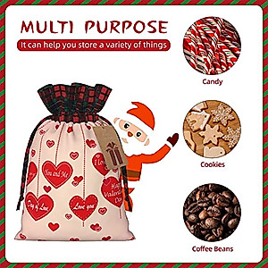 Allgobee Christmas Drawstring Gift Bags Romantic-Love-Valentine'S-Day Buffalo Plaid Drawstring Bag Party Favors Bags